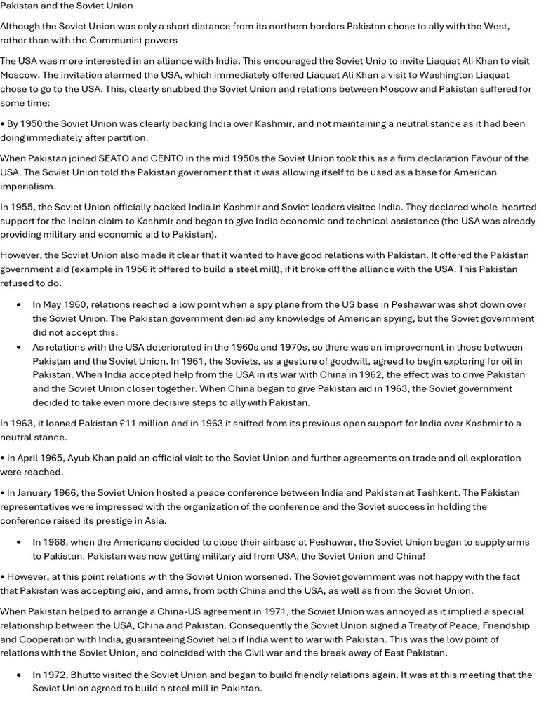 Pakistan and The Soviet Union | PDF | Pakistan | Soviet Union