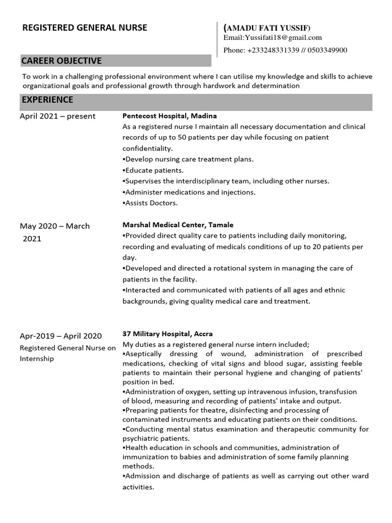 Registered General Nurse (: April 2021 - Present | PDF | Nursing | Patient