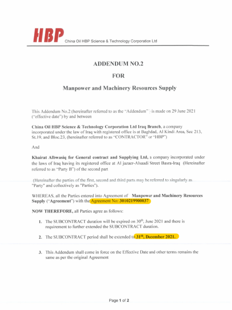 Addendum No.2 EOT | PDF