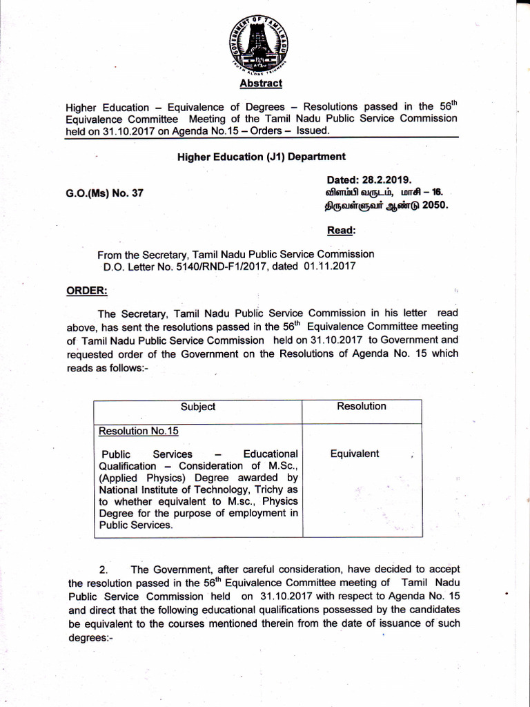 MSC Equivalent Certificate | PDF | Master Of Science | Science Education