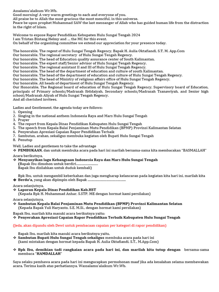 Draf MC Ekspose Rapor Pendidikan 2024 | PDF | Indonesia