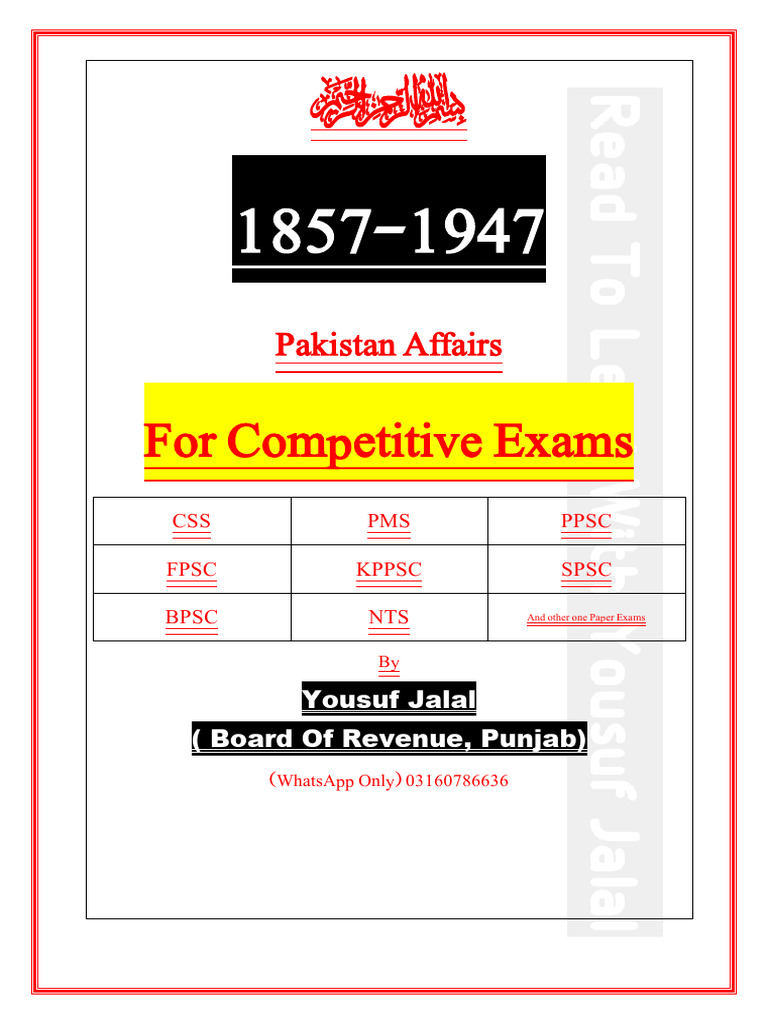 1857 To 1947 Detailed | PDF | All India Muslim League | Partition Of India