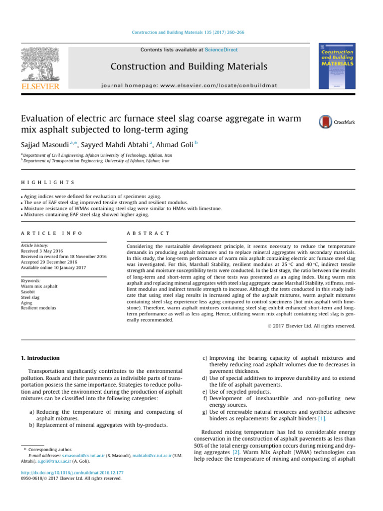 Evaluation of Electric Arc Furnace Steel Slag Coarse Aggregate in Warm ...