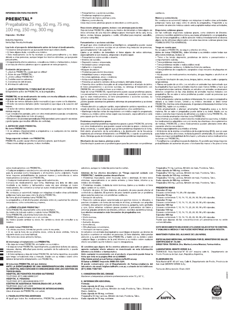 PREBICTAL C Prospecto para Pacientes RAFFO | PDF