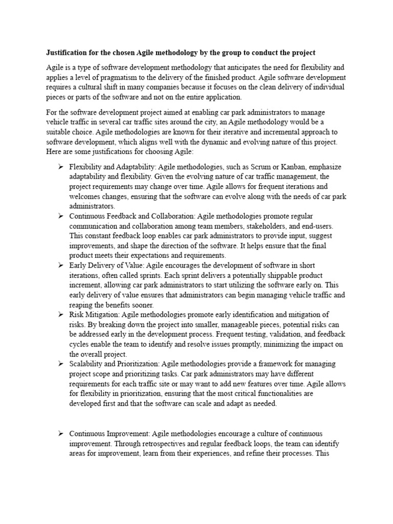 Justification For The Chosen Agile Methodology by The Group To Conduct ...