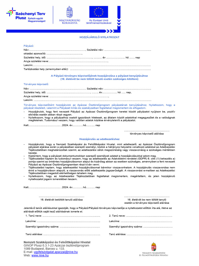 Hozzajarulo nyilatkozat_2023_24 | PDF Hozzajarulo nyilatkozat_2023_24 | PDF