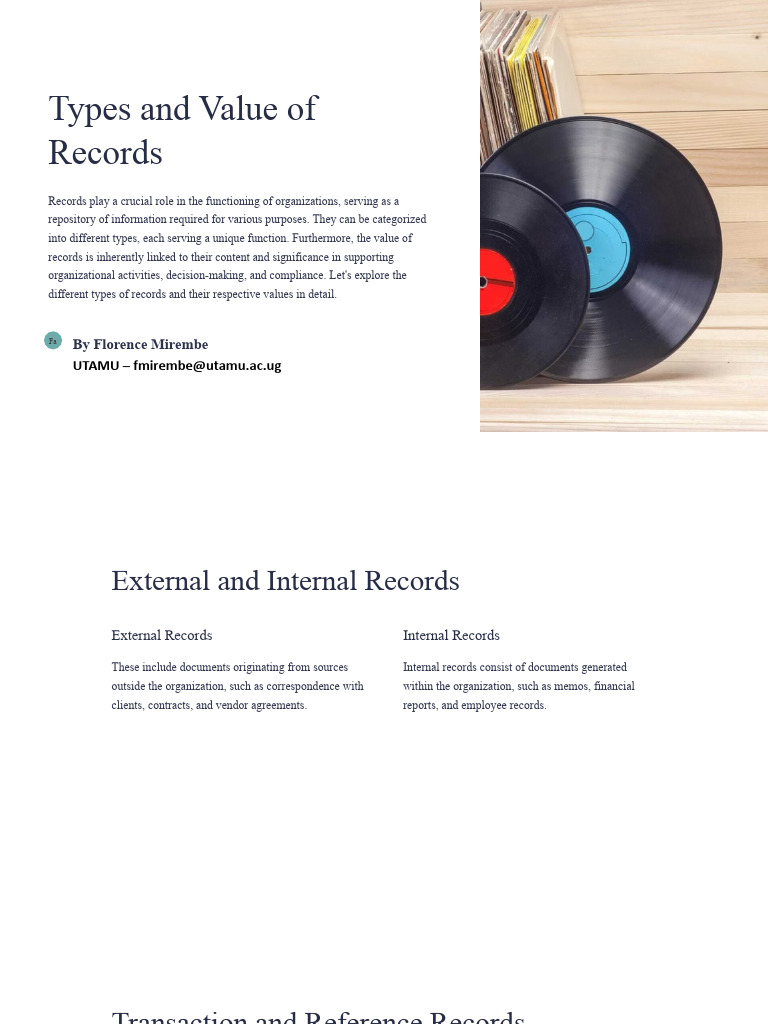 Types and Values of Organizational Records | PDF | Records Management ...