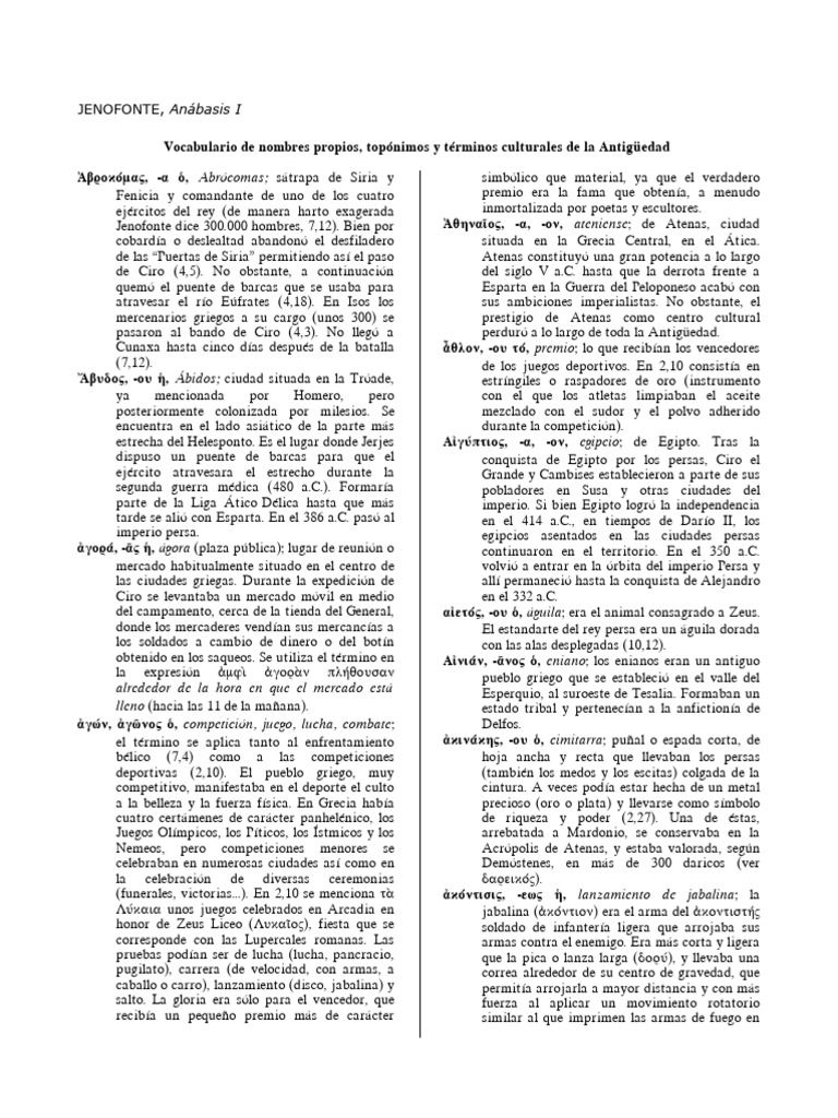 Vocabulario Cultural Libro I Anábasis de Jenofonte | PDF