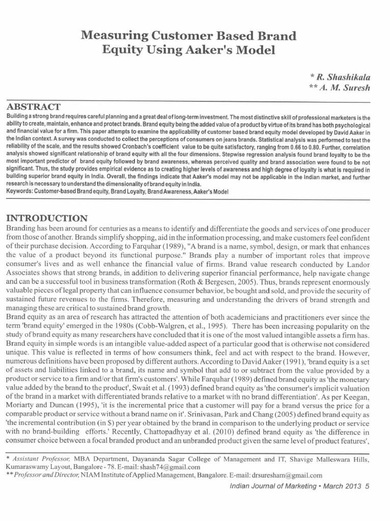 Costumer Based Brand Equity David Aaker Pdf Brand Dependent And