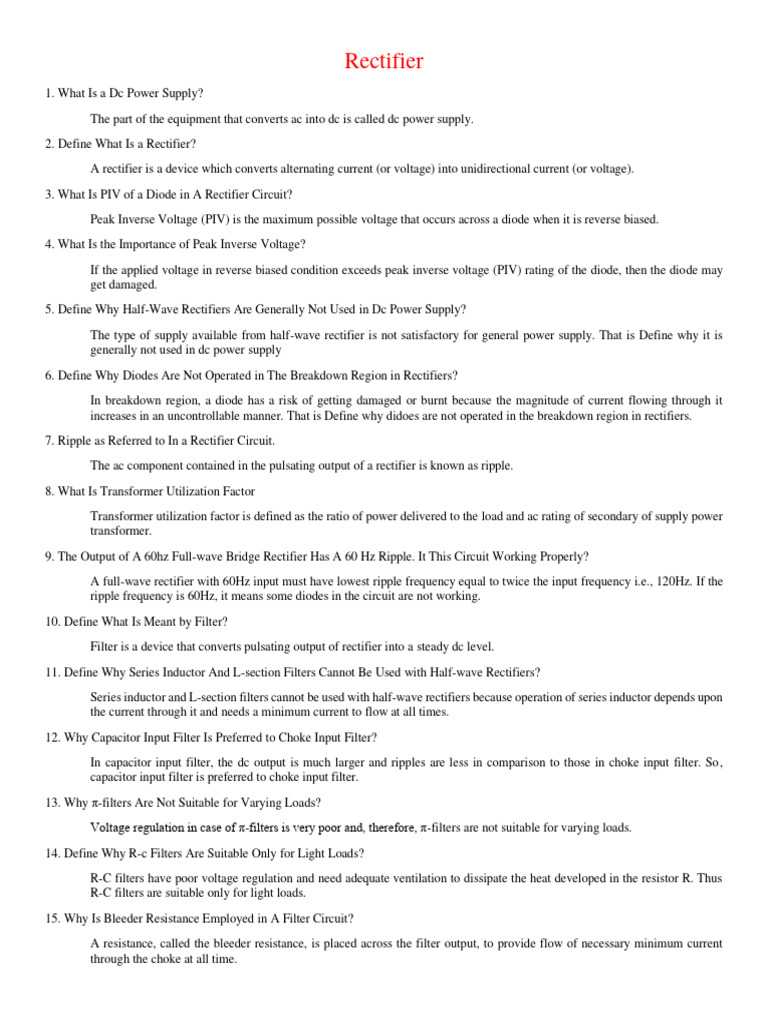 Understanding Rectifiers and DC Power Supply | PDF