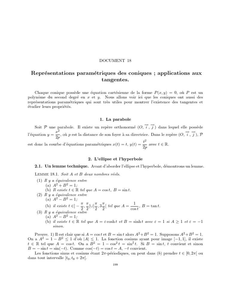 Représentations Paramétriques des Coniques | PDF | Cercle | Ellipse
