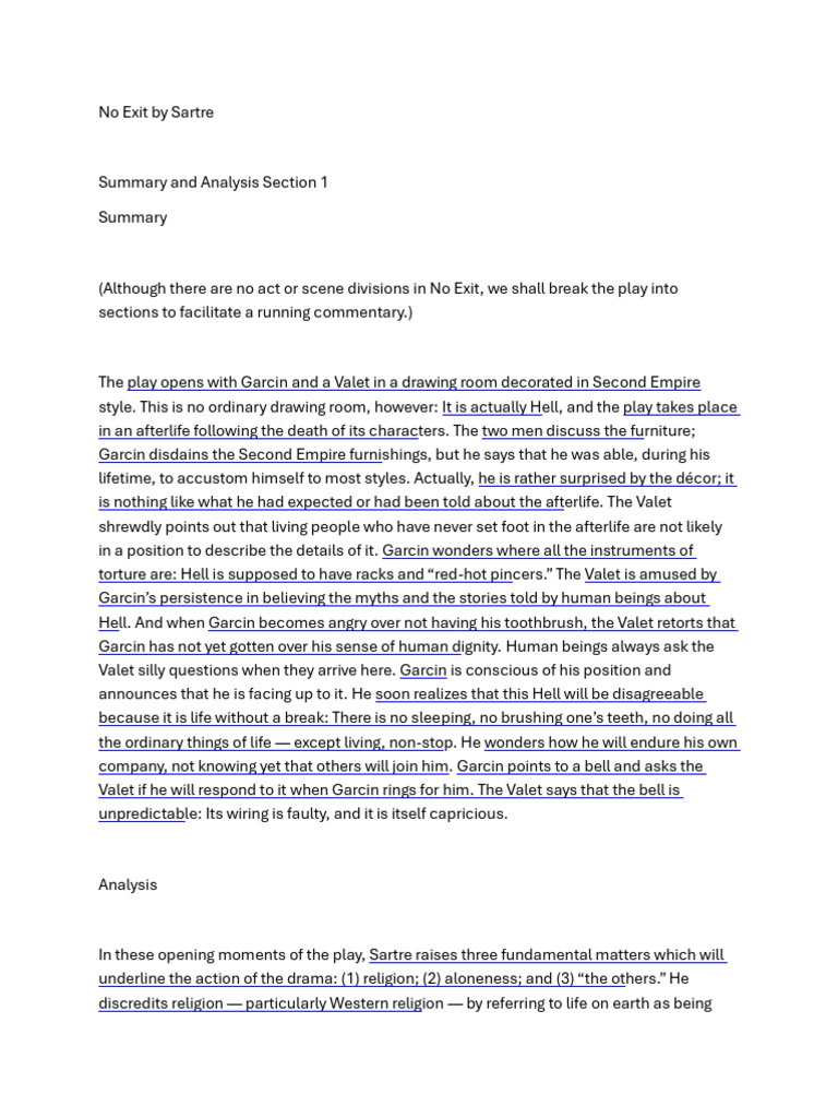 No Exit by Sartre Summary | PDF | Hell | God