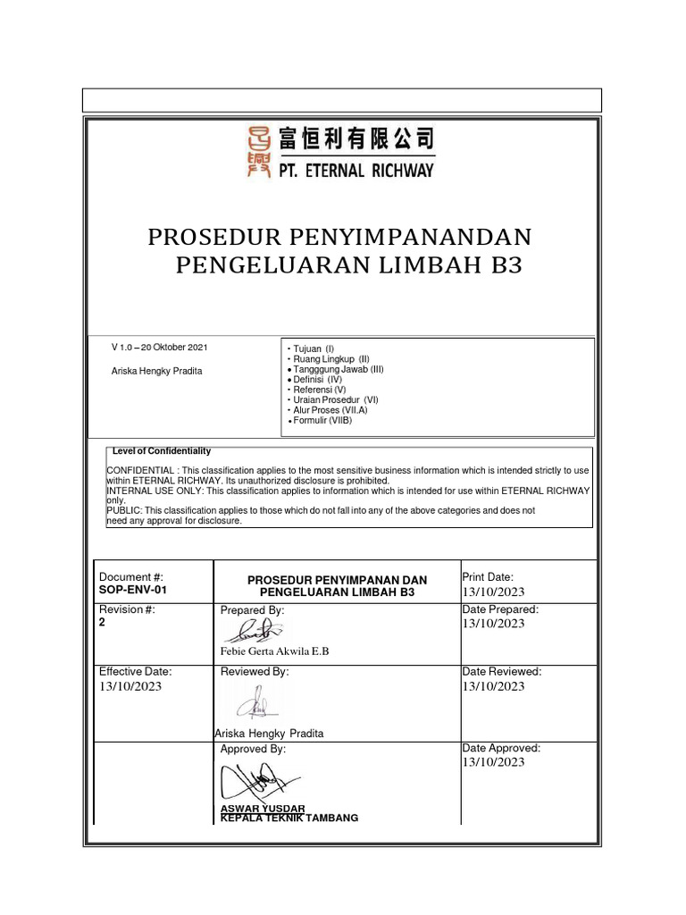 Prosedur Penyimpanan Dan Pengeluaran Limbah B3 | PDF
