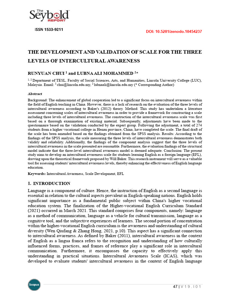 THE DEVELOPMENT AND VALIDATION OF SCALE FOR THE THREE LEVELS OF ...