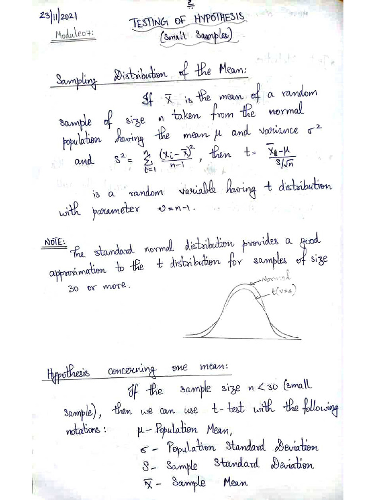 Testing Hypothesis Small Samples Pdf
