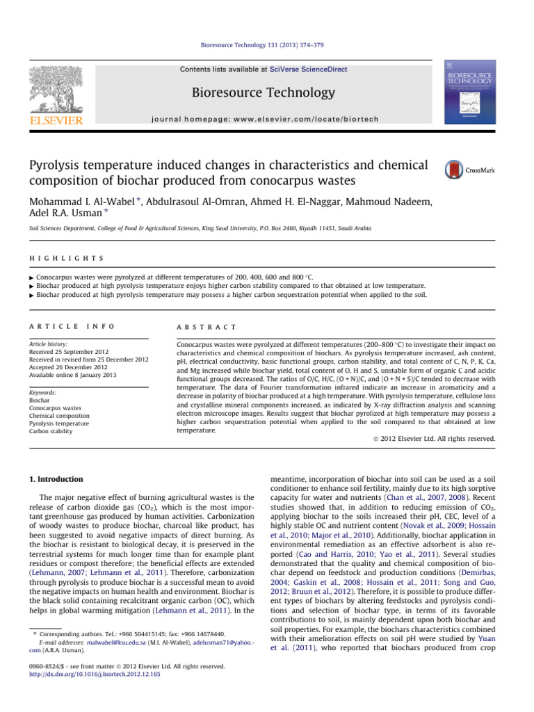 Al-Wabel MI Et Al - Pyrolysis Temp Induced Changes in Characteristics ...