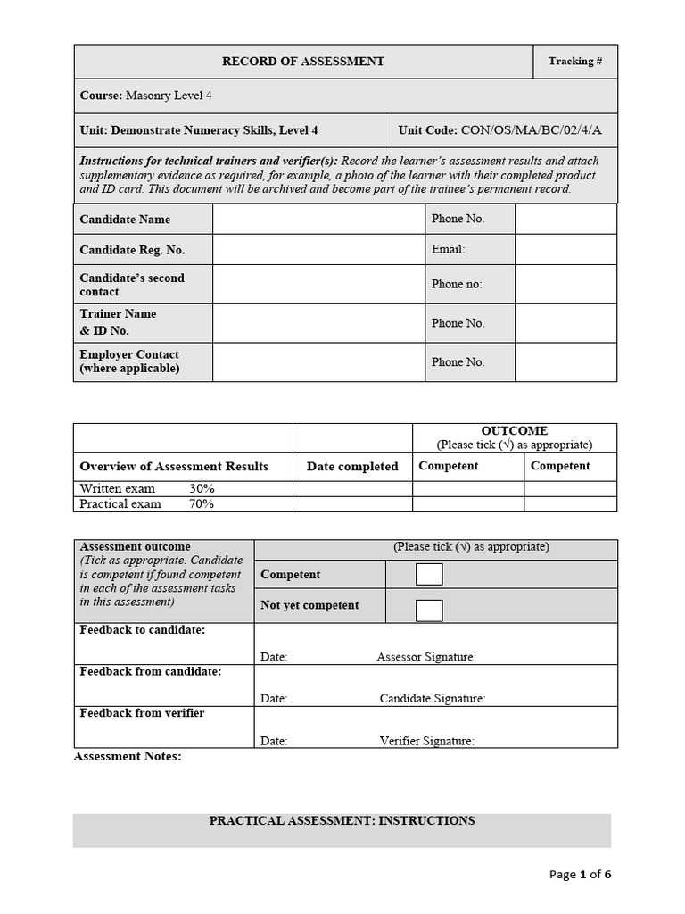 RECORD OF ASSESSMENT-level4 | Download Free PDF | Shape | Information