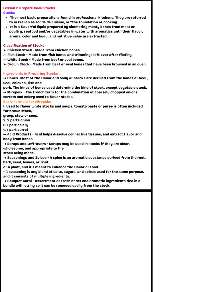 Classification of Stocks: Ingredients in Preparing Stocks | Download ...