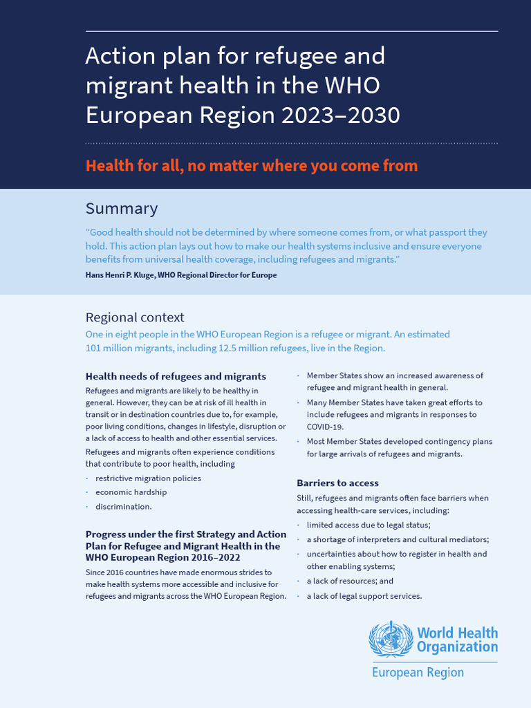 Summary - Regional Action Plan For Refugee and Migrant Health 2023 ...