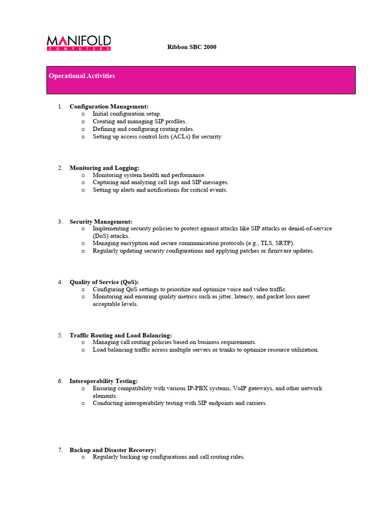 Operational Support For Ribbon SBC 2000 | PDF | Session Initiation ...