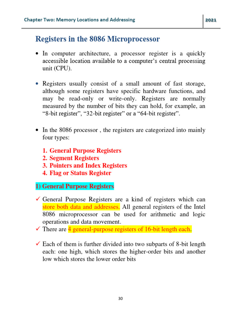 Registers 8086 MicroProcessor | PDF