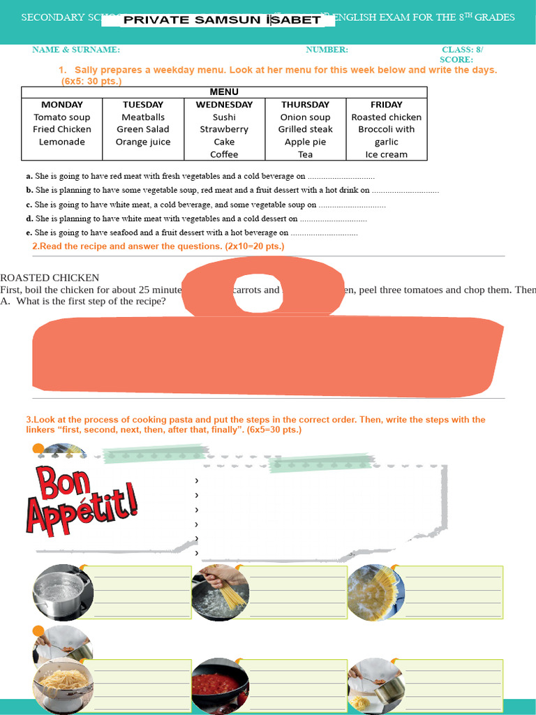 Grade8 Exam | PDF | Drink | Soup