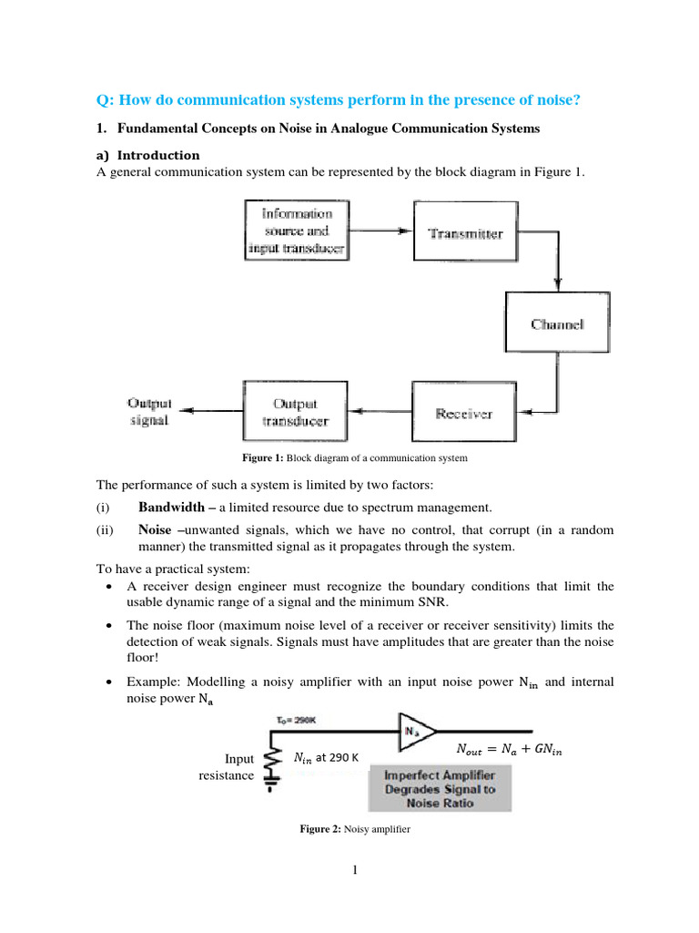 1-0 Fundamental Concepts On Noise in Communication Systems | PDF | Signal To Noise Ratio | Amplifier