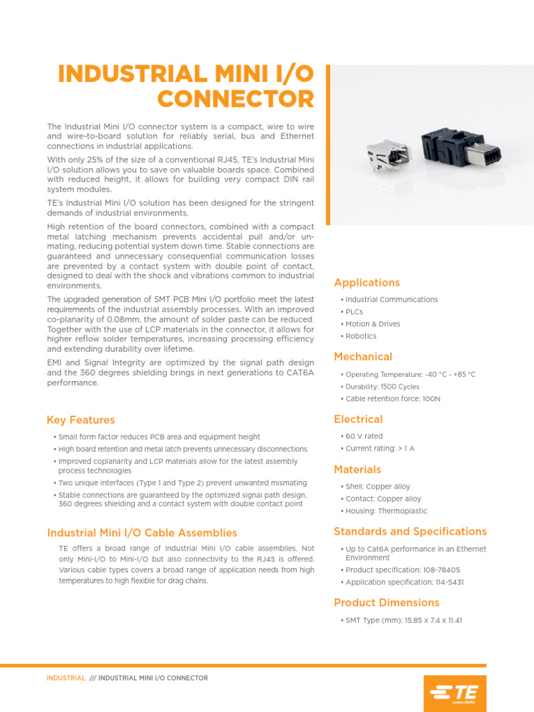 Industrial Mini I/O Connector: Need Product Group Photo | PDF | Electrical Connector | Electricity