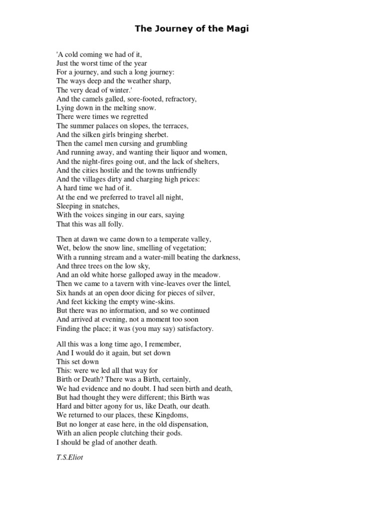 The Journey of The Magi | PDF | T. S. Eliot | Poetry