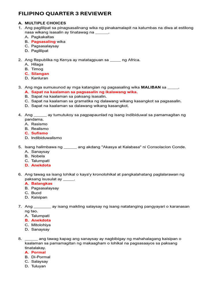 FILIPINO-Q3-WITH-ANSWER | PDF