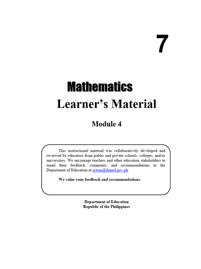 Math Vii Learners Material Module 4 - Algebra Quarter 4 | PDF | Line (Geometry) | Angle