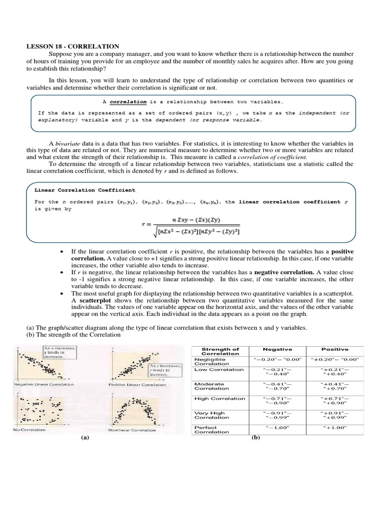 Lesson 18 - Correlation | PDF | Scatter Plot | Multivariate Statistics Lesson 18 - Correlation | PDF | Scatter Plot | Multivariate Statistics