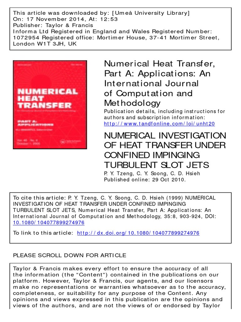 Numerical Heat Transfer, Part A: Applications: An International Journal ...
