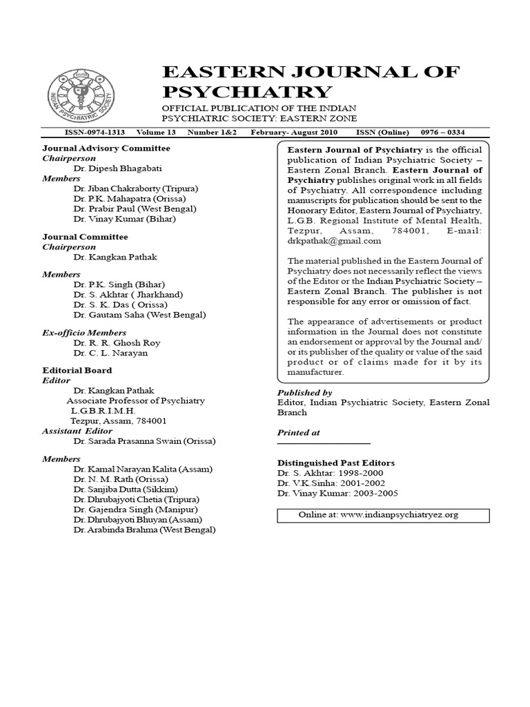 Estern Journal of Psychiatry | PDF | Psychiatry | Mental Disorder