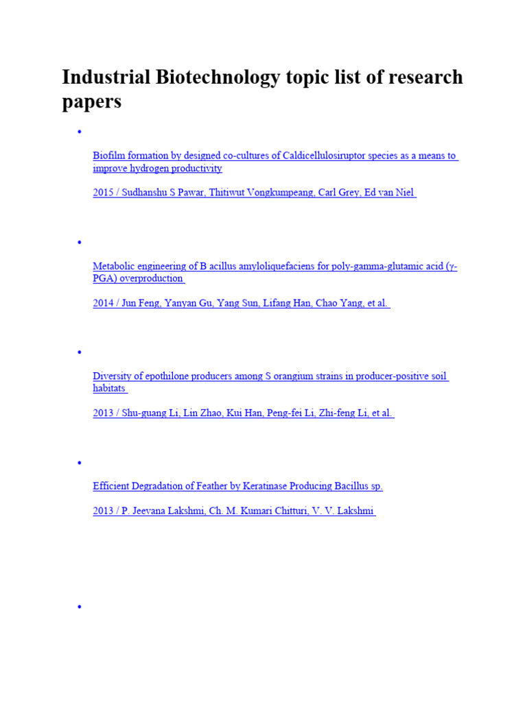Industrial Biotechnology Research Papers List | PDF | Biology | Life ...