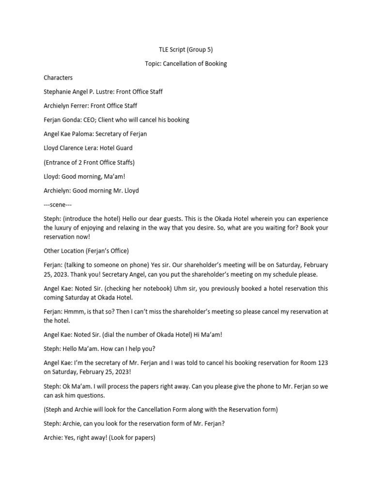 TLE Script Group 5 Cancel Booking | PDF