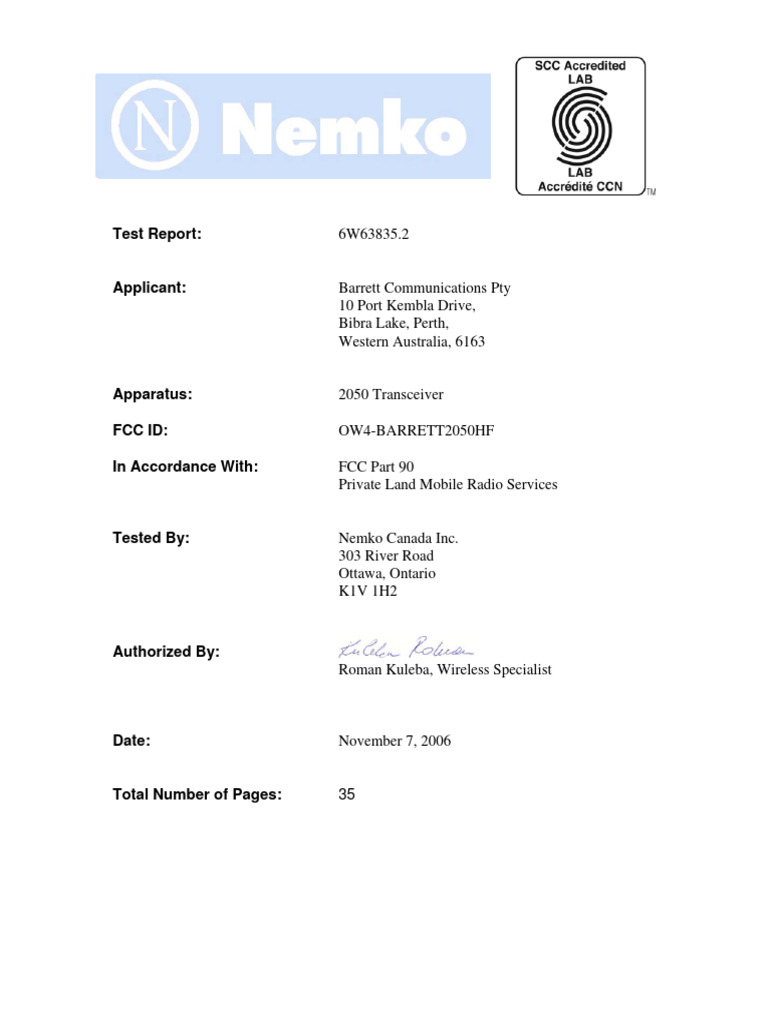 Barrett 2050 Transceiver Test Report | PDF