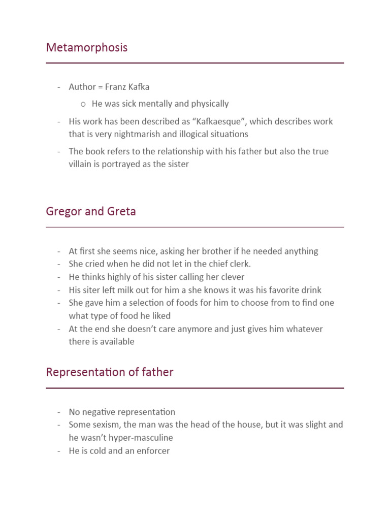 Metamorphosis Notes | PDF | Poetry | General Fiction