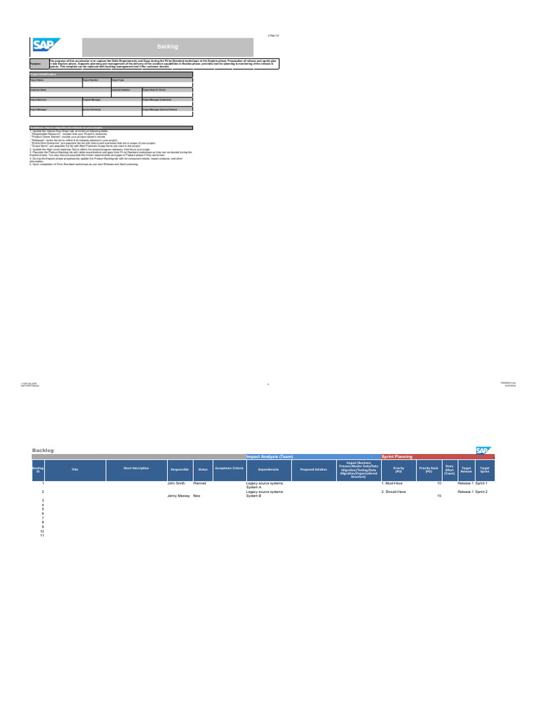 SAP Project Backlog Management Template | PDF | Scrum (Software ...