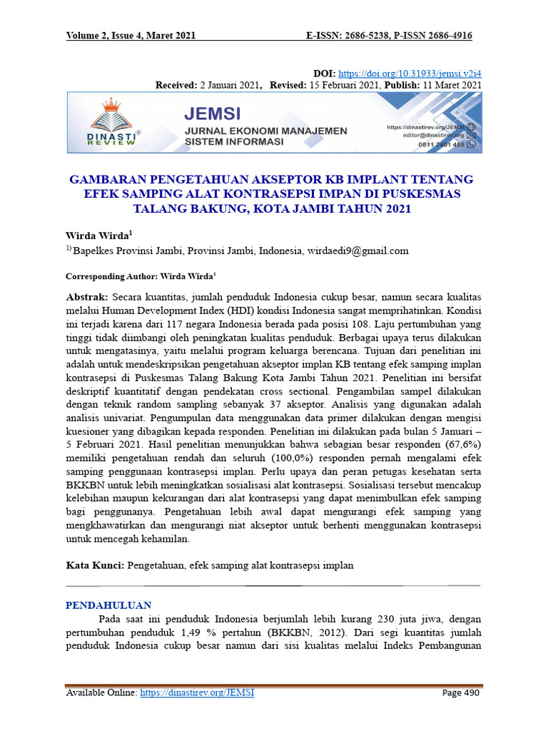 Admin-Dinasti, JEMSI VOL 2 ISS 4, WIRDA | PDF