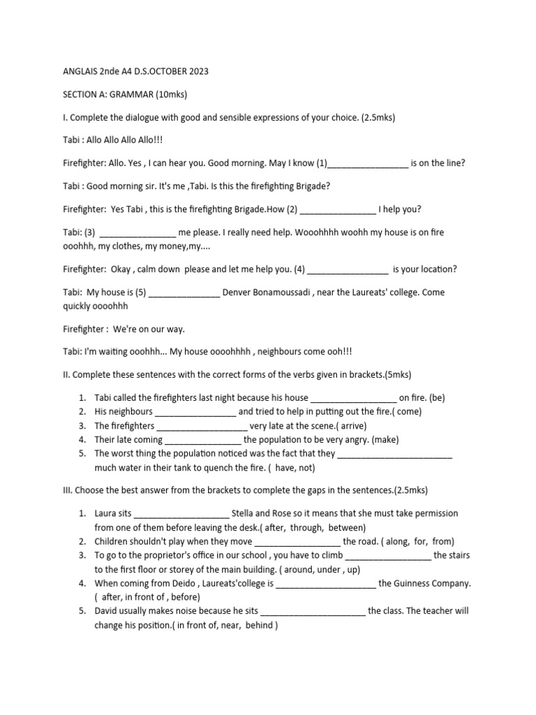 Anglais 2nde A4 D.S. October 2023 | PDF