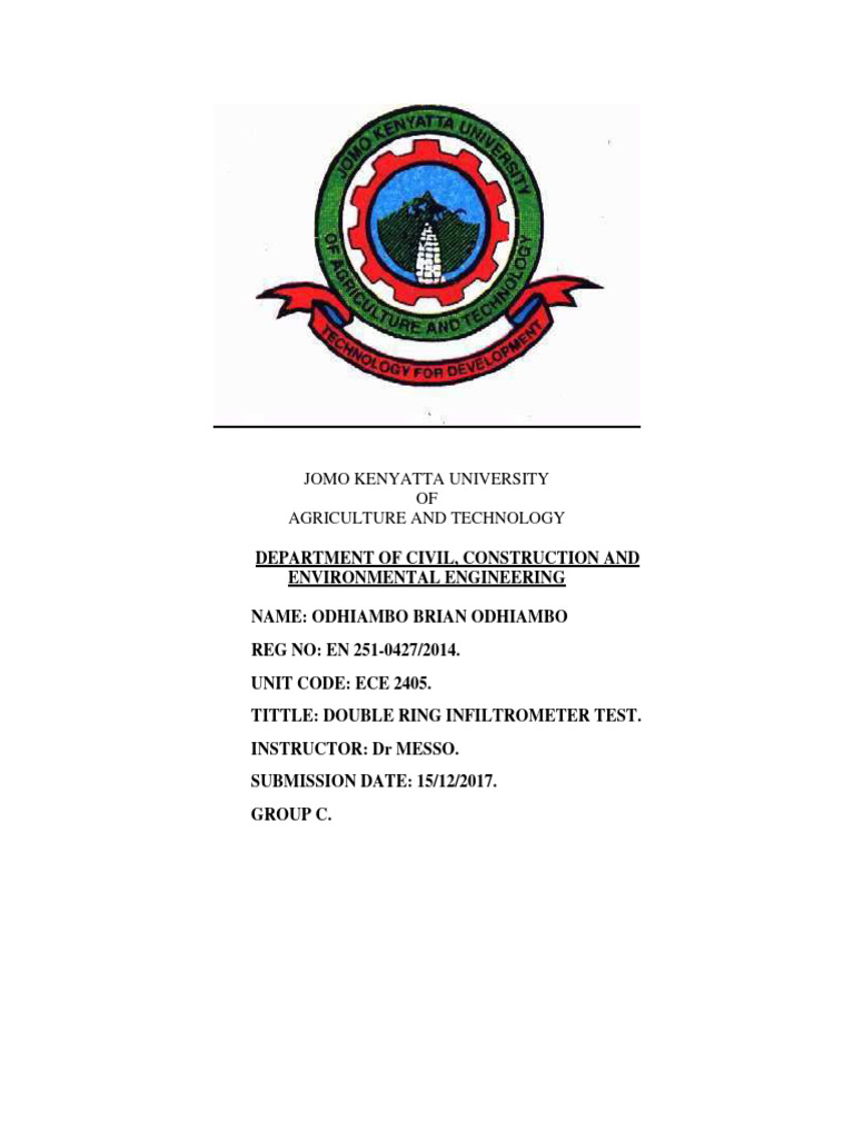 Double Ring Infiltrometer Test Report | PDF | Porosity | Surface Runoff