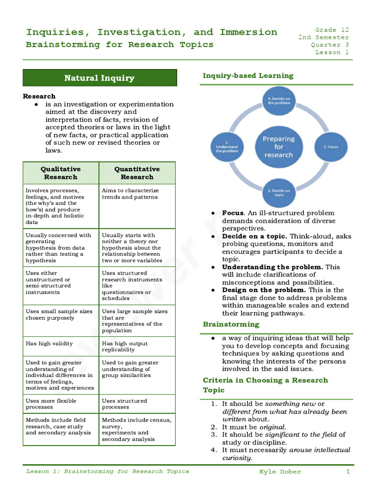 Research Topic Brainstorming Guide | PDF | Sampling (Statistics) | Quantitative Research