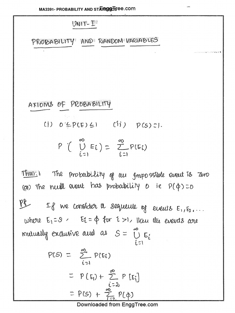 MA3391 Probability and Statistics Lecture Notes 1 | PDF MA3391 Probability and Statistics Lecture Notes 1 | PDF