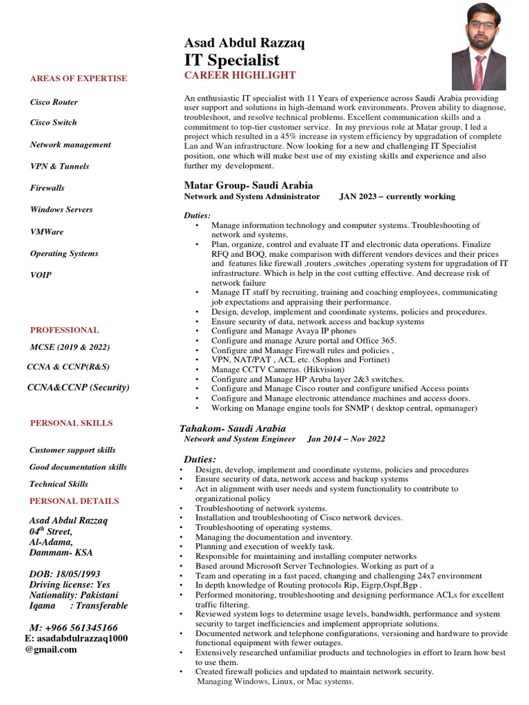 Asad IT Specialist | PDF | Computer Network | Security