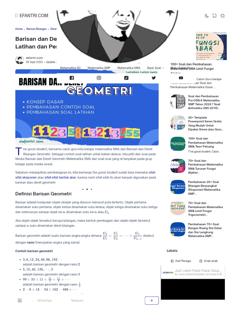 Barisan Dan Deret Geometri Dilengkapi 30+ Soal Latihan Dan Pembahasan | PDF