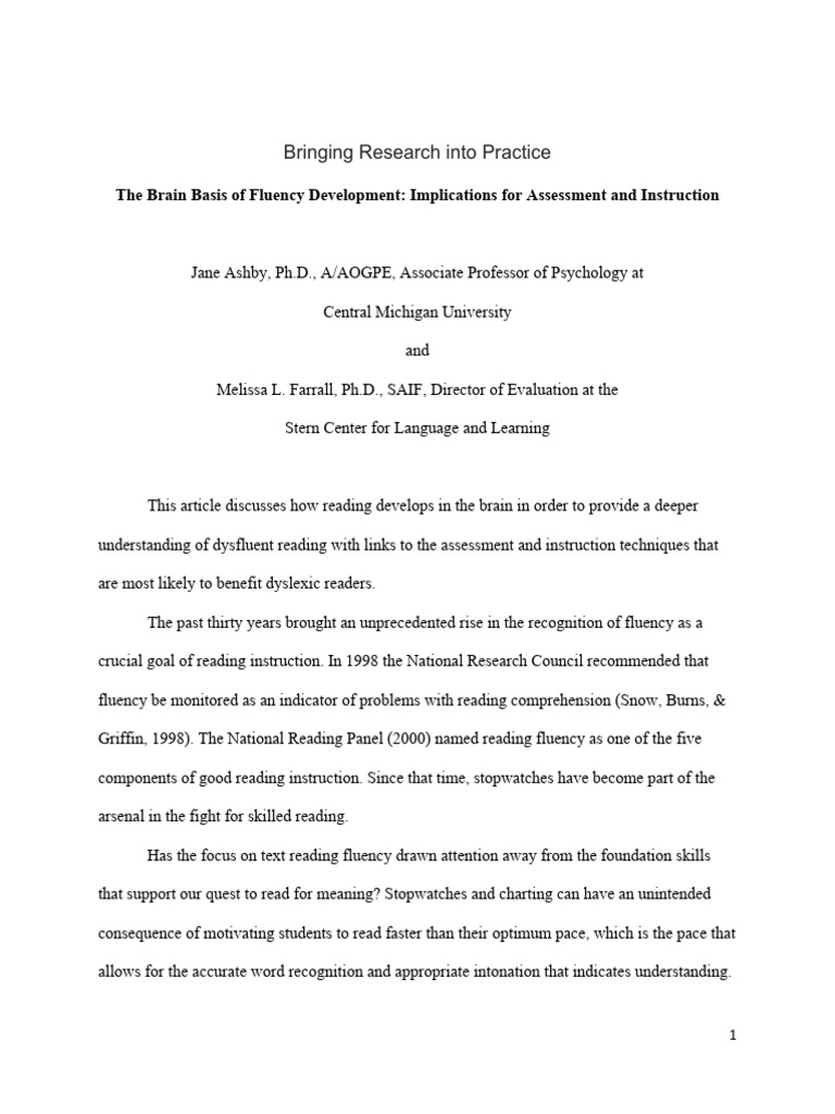 2_AshbyFarrall_Then Brain BasisF2 (1) | PDF | Fluency | Reading (Process)