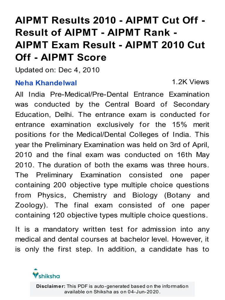 AIPMT Results 2010 - AIPMT Cut Off - Result of AIPMT - AIPMT Rank - AIPMT Exam Result - AIPMT ...