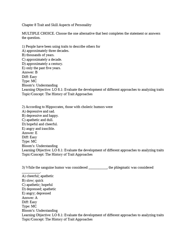 Trait and Skill Aspects of Personality | PDF