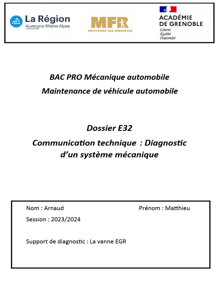 Diagnostic de la vanne EGR en mécanique auto | PDF | Moteurs | Organe d ...